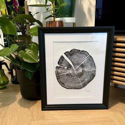 200 Years Old Cedar Tree Rings Print, 24 X 36 Blue Linocut Wall Art ...