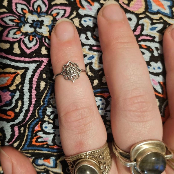 Mandala Ring, Boho Ring, Sacred Geometry Ring, Meditation Ring, Yoga Ring, Lotus Flower Ring ...