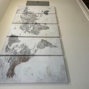 Hanging World Map Canvas, Rustic Frame Home Decor, Earth Colors World ...