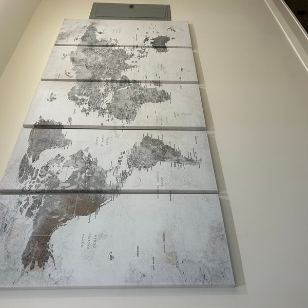 Hanging World Map Canvas, Rustic Frame Home Decor, Earth Colors World ...