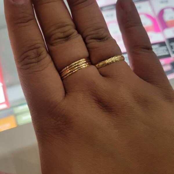 Thin 14k Gold Filled Stacking Ring, Beautiful Hammered Yellow Gold ...