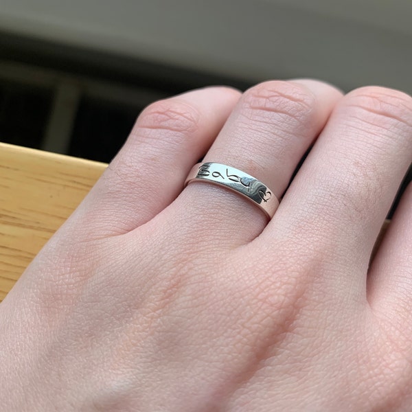 Personalized Handwriting Ring,actual Handwriting Band Ring,anniversary Gift,wedding Band,unisex ...