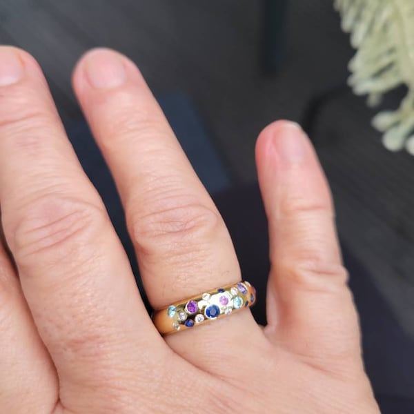 Handmade Purple Night Sky 14k Gold Cluster Ring Set With Diamonds, Blue ...