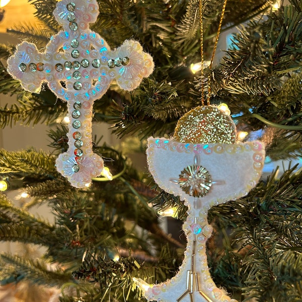 12 Days of Christmas Hand Made Felt Partridge and Pear Beaded Ornaments ...