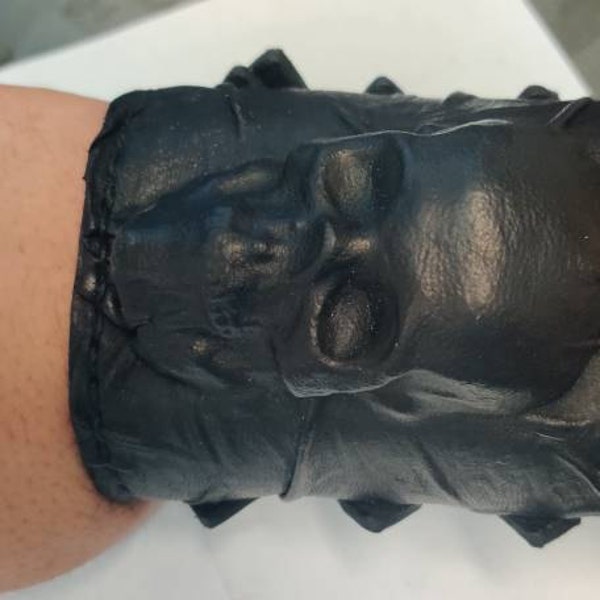 Made to Order-handcrafted Genuine Black Leather Embossed Skull Design ...