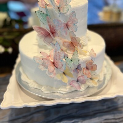 Pack of 32, 3-5cm Pre-cut Edible Wafer Paper Butterfly Pastel Rainbow ...