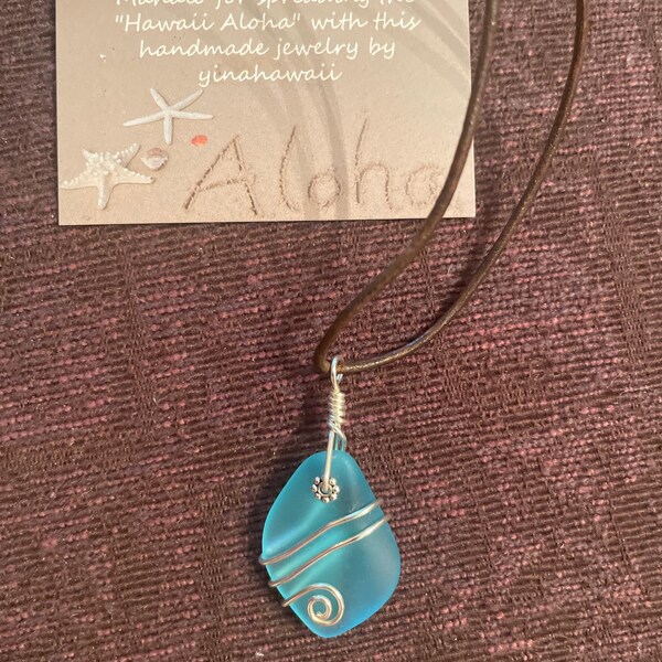Moana Inspired, Hammered Swirls Blue Sea Glass Beach Necklace, Gift Box ...