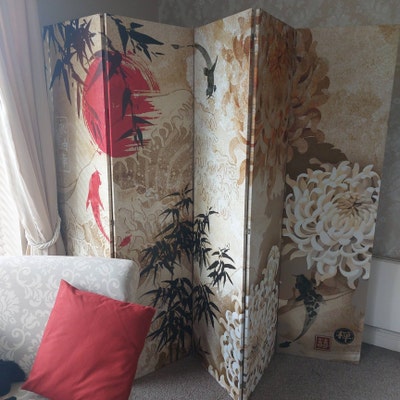Screen Underwater World / Room Divider / Printed on Both Sides / Wooden ...