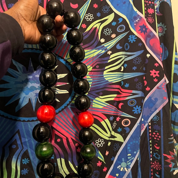 High Gloss Black RBG Wooden Bead Necklace for Men/ Akuma Necklace/ Pan ...