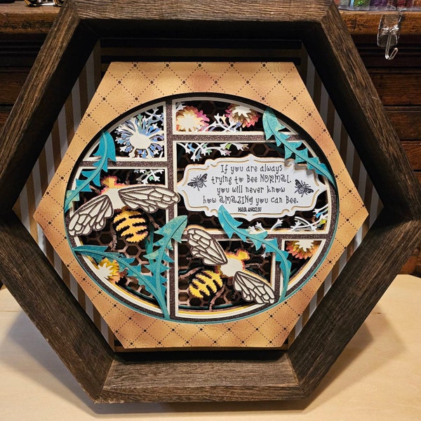 3D Bee Shadow Box SVG Layered Dandelions SVG, Spring Shadow Box, Honey Bee 3D Svg, Leaves and ...