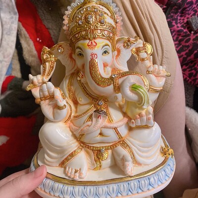 Ganesh Statue 19 Cm Hand Painted Cultured Marble Lord Ganesha - Etsy
