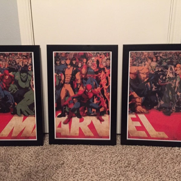 MARVEL Poster Set of 3 – Wall Decor 11 X 17 Spiderman Hulk Thor Captain ...
