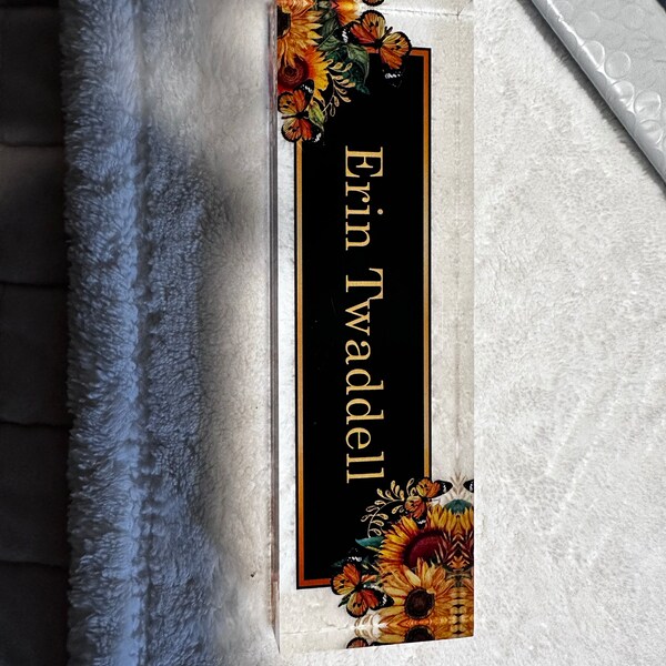Sunflower Personalized Desk Name Plate, Clear Acrylic Glass Office ...