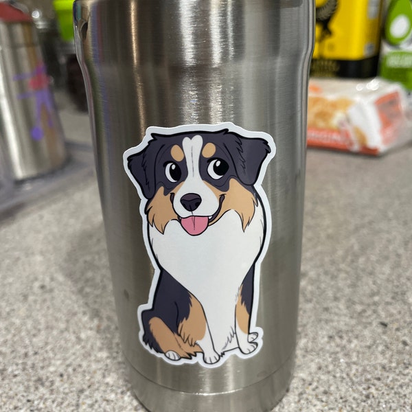 Australian Shepherd Sticker || Aussie Chibi Puppy Dog, Vinyl, Hand ...