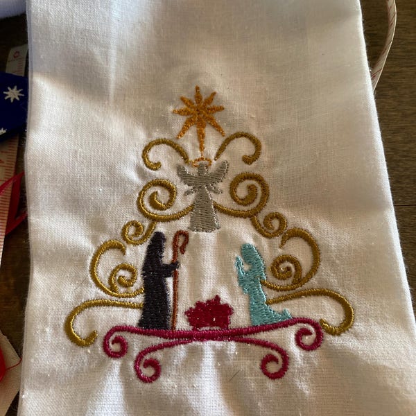 Nativity Christmas Tree Embroidery Design, Angel Star Jesus Religious ...
