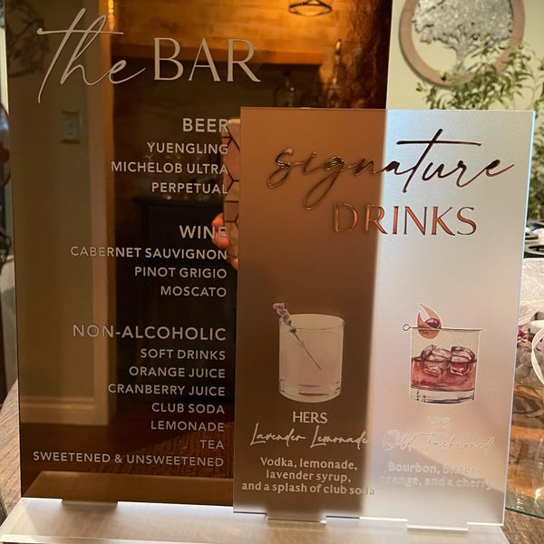 Signature Drinks Sign, Wedding Cocktails Menu, Wedding Bar Sign, Gold ...