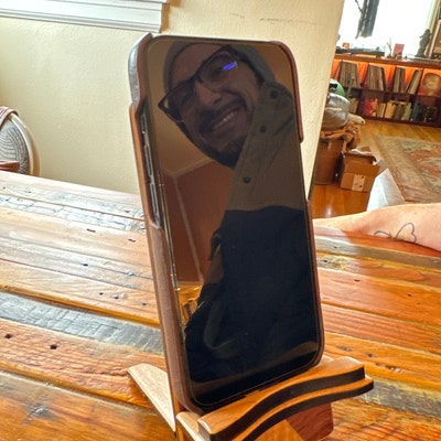 Blue Wood Marquetry Inlaid Phone Stand Wood Phone Stand Bamboo Phone ...