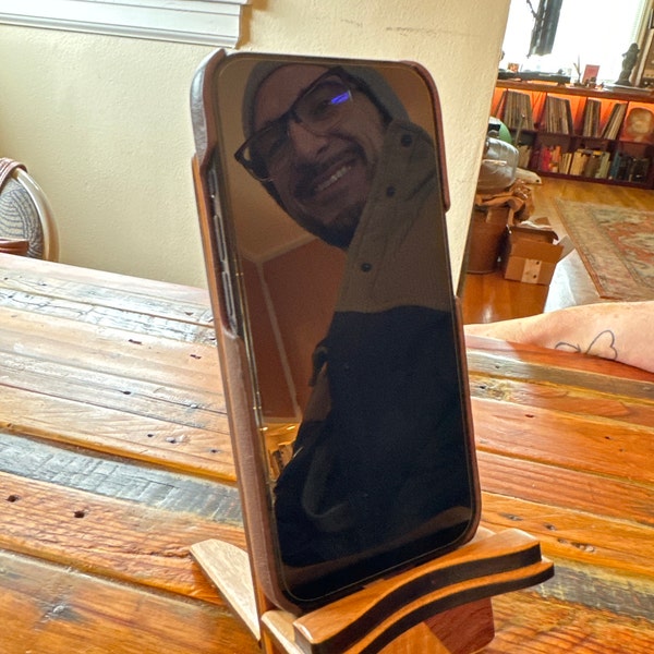 Rainbow Pointillism Wood Marquetry Inlaid Phone Stand Wood Phone Stand ...