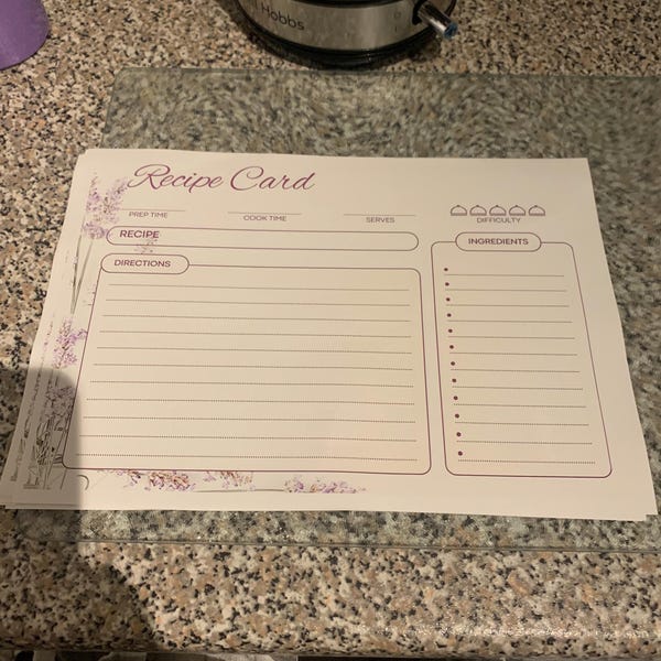 Purple Flowers Recipe Card - Etsy