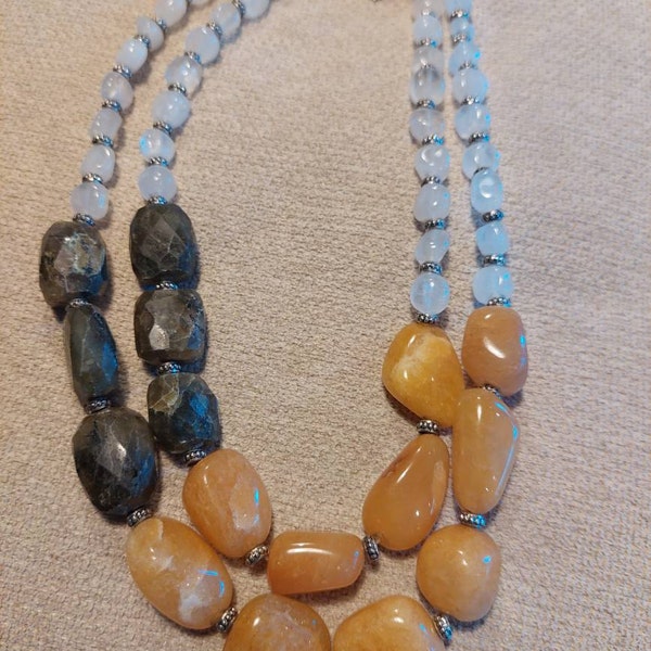 Turquoise and Tiger’s Eye Statement Necklace With Gold Plated Pendant, Beaded Gemstone Jewelry ...