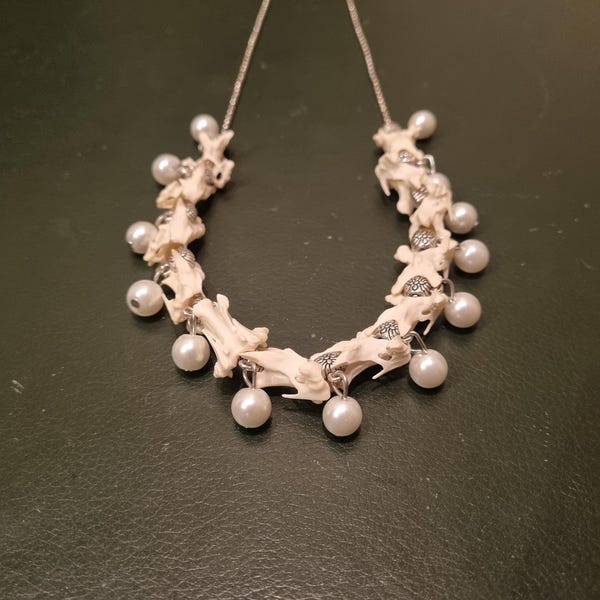 Gothic Bone Necklace: Unique Vertebrae & Pearl Jewelry - Etsy