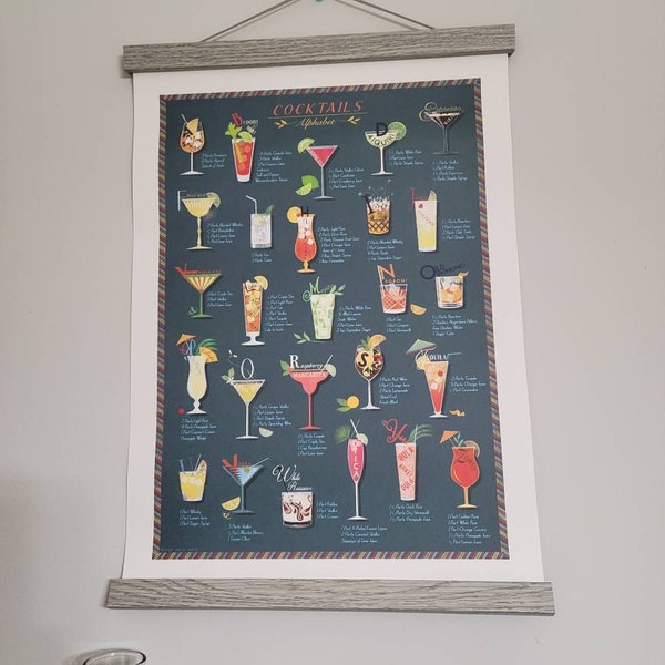 Cocktails A-Z Alphabet Poster Print, Gin Prosecco Whisky Drink Themed ...