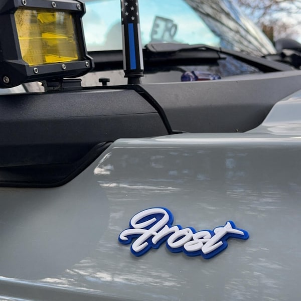 Custom Cursive Font Car Emblem - Custom Colors - Installs in Seconds ...