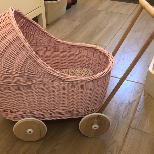 CUSTOMISABLE Handmade Natural Wicker Rattan Dolls Pram, Choose Your ...