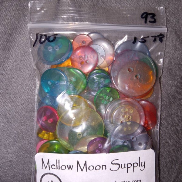 100 Buttons Transparent Clear Button Mix, Rainbow Color Mix Random ...