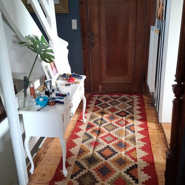 Multicolor Kilim Stair Runner | Vintage Aztec Motif Style | Handmade ...