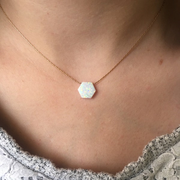 Geometric Jewelry, Opal Necklace, Hexagon Opal Pendant, Opal Jewelry ...