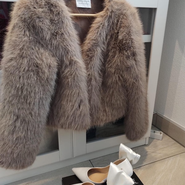 Brown Faux Fur Coat, Brown Fur Jacket, Bridal Fur Coat, Faux Fur Bolero ...