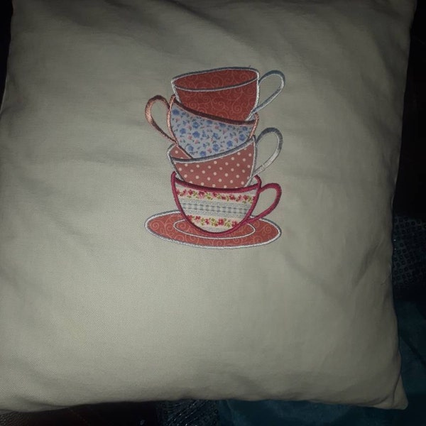 Tea Time 01 Machine Applique Embroidery Designs - Stacked Tea Cups ...