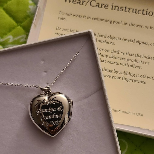 Sterling Silver Rectangle Locket Necklace With Photo,custom Engraving ...