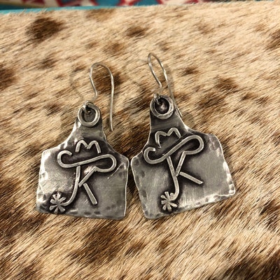 Cow Tag Earrings Custom Cattle Brand Charms Rancher Jewelry KEB Designs ...