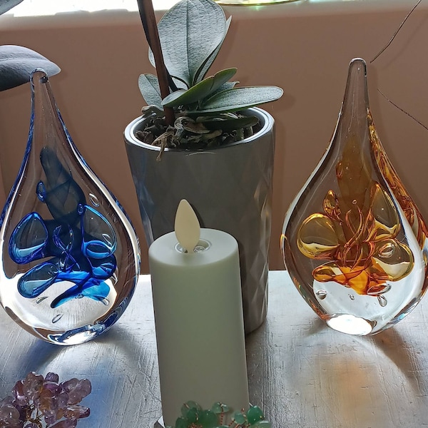 Blown Glass Paperweight Drop Sculpture Purple Accent Wedding ...