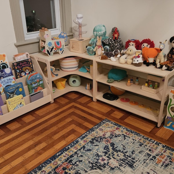 Montessori Bookshelf + Small Toy Shelf + Corner Toy Shelf, Wooden Shelf ...