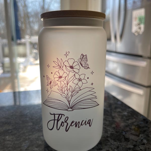 Personalized Book Lover Cute Book Gift Glass Cup With Lid Gift Iced ...