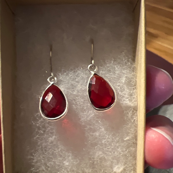 January Birthstone Earrings, January Garnet Dangle Earrings, Red Garnet ...