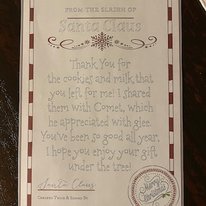 Cookies and Milk Thank You Note With COMET| Santa Stationary ...