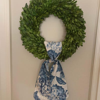 Monogram Floral Chinoiserie Wreath Sash for Front Door, Personalized ...