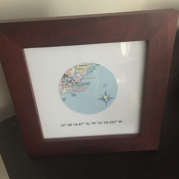 Framed Map + GPS Coordinates: Custom Map Gift - 5x5 Inch FRAME ...