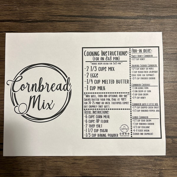 Printable Homemade Cornbread Pantry Mix Recipe Label for Your Own ...