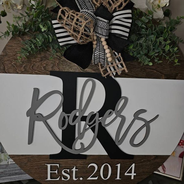 Front Door Decor, Personalized Family Name Sign Door Hanger, Monogram ...