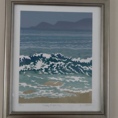 Landscape, Lino Print, Original Art, Reflections, Frensham Ponds ...