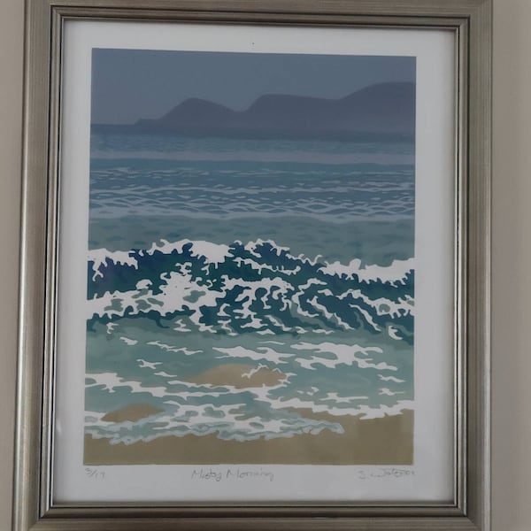 Landscape, Lino Print, Original Art, Hengistbury Head Beach, Dorset ...