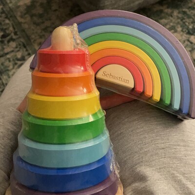 Wooden Ring Stacker Rainbow Montessori Sorter Color Toy Customized ...