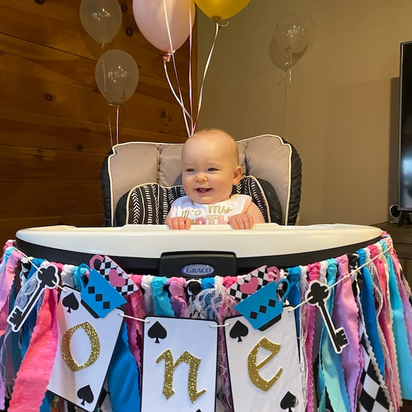 Alice in Onderland High Chair Banner, Wonderland First Birthday Banner ...