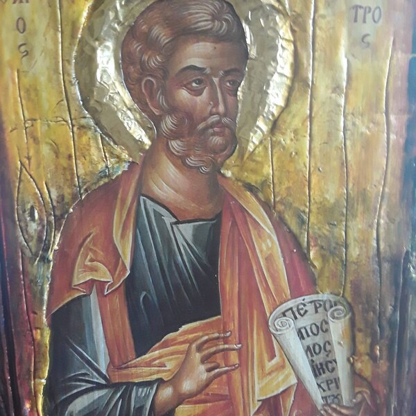 Saint St Peter the Apostle Icon- Greek Handmade Orthodox Byzantine ...
