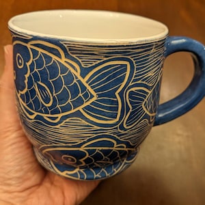 Pottery Ceramic Mug 10oz 12oz 14oz With Fish Illustration - Etsy